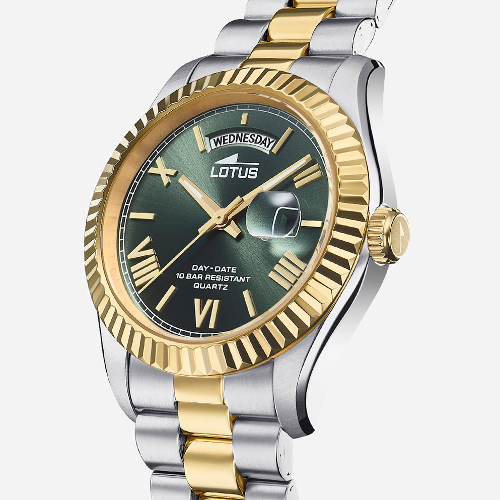 Lotus herrklocka - dag/datum, bicolor/grön, 41,5 mm