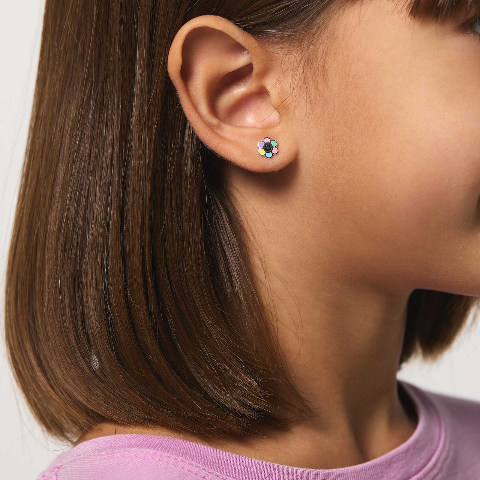 Silverörhängen för barn - leende blomma