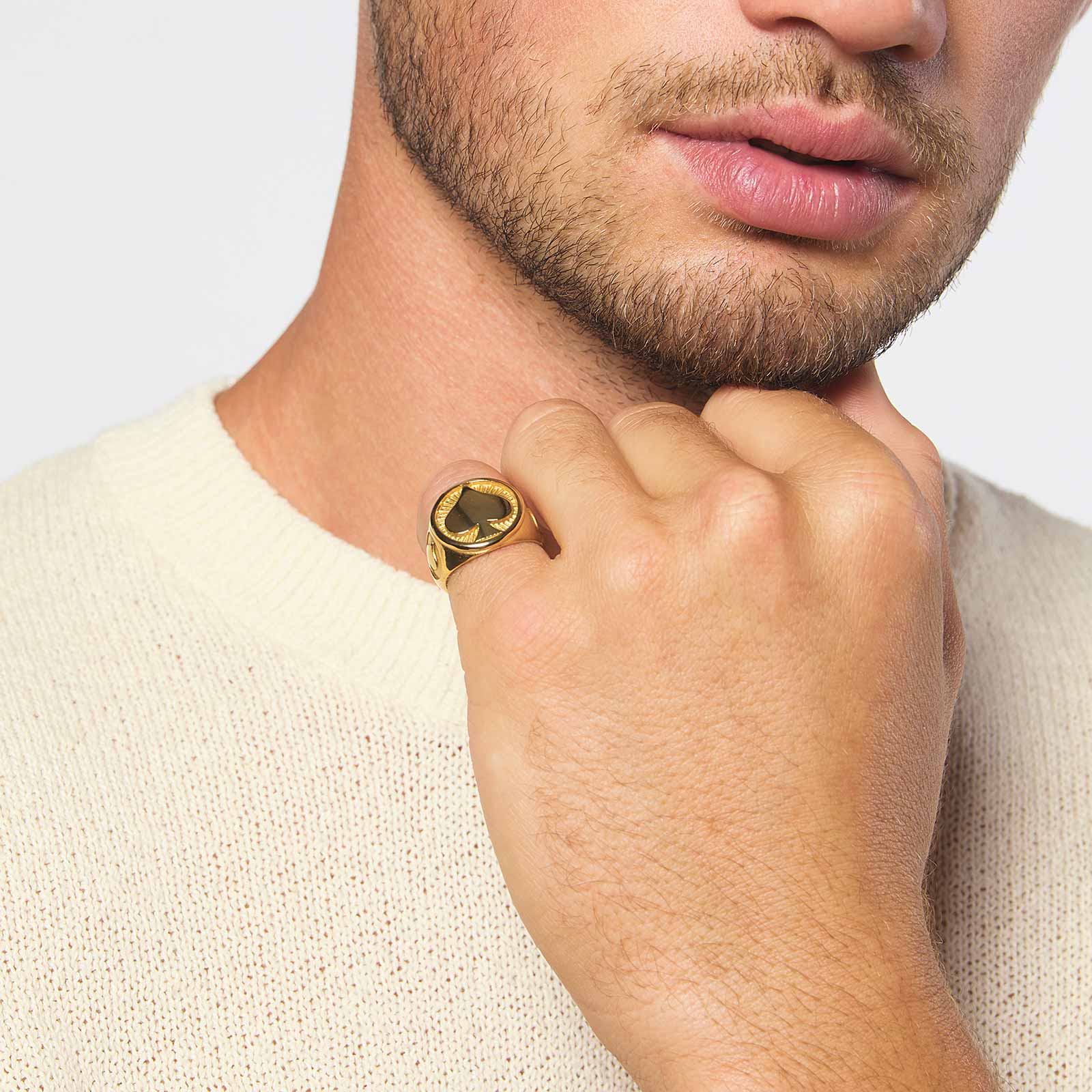 Stålring herr - guldfärgad klackring spader, 19